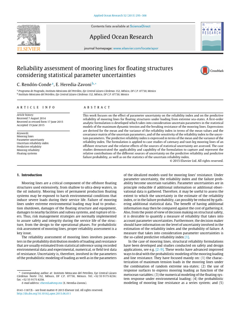 2015-Reliability Assessment of Mooring Lines For Floating Structures ... 2015-Reliability Assessment of Mooring Lines For Floating Structures ...