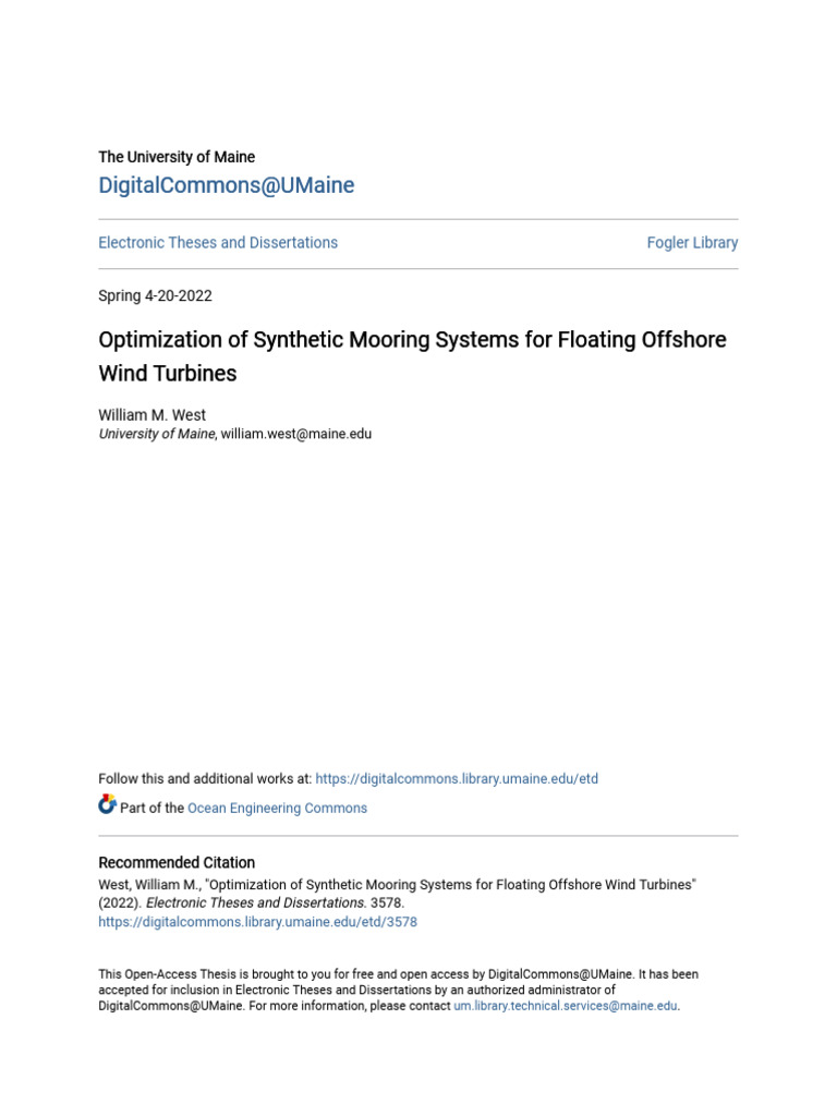 Thesis Optimization Of Synthetic Mooring Systems For Floating Offshore Wind Turbines Download
