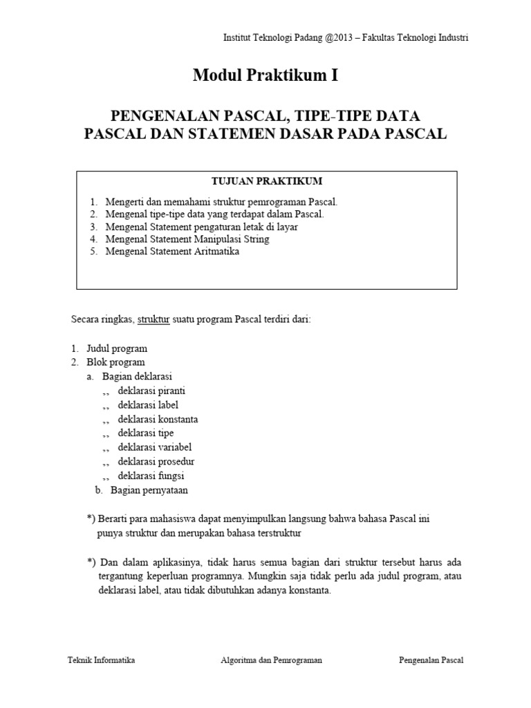 I. Pengenalan Pascal | PDF | Komputer