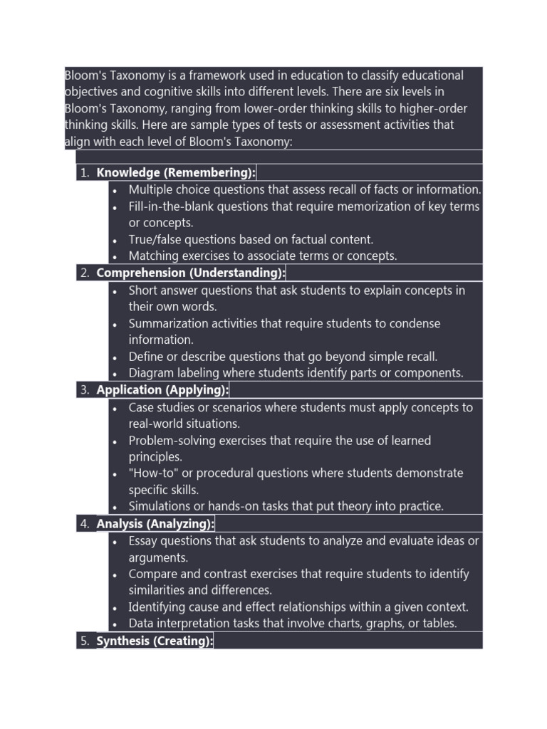 Blooms Taxonomy | PDF | Understanding | Educational Assessment