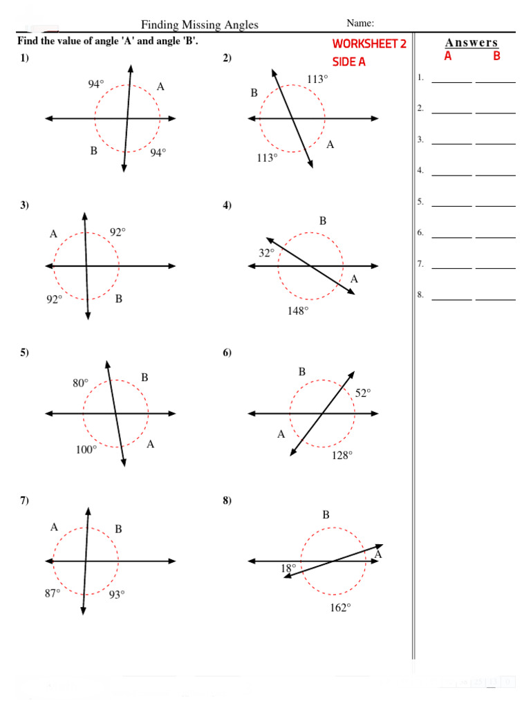 Finding Missing Angles Worksheet 2 | PDF