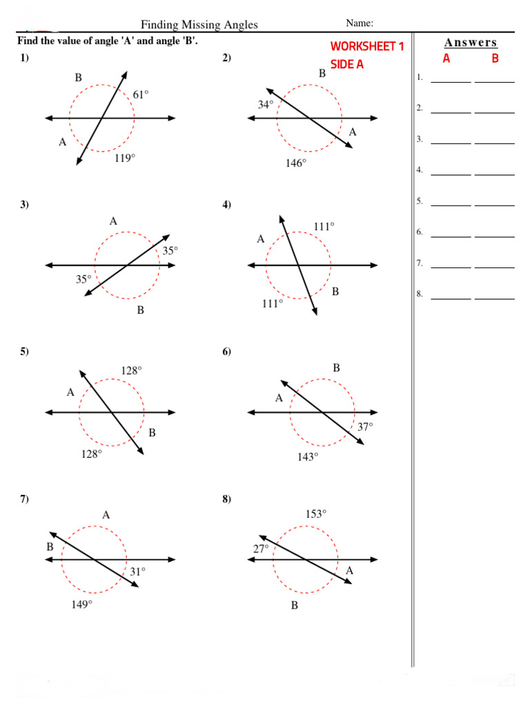 Finding Missing Angles Worksheet 1 | PDF | Elementary Geometry