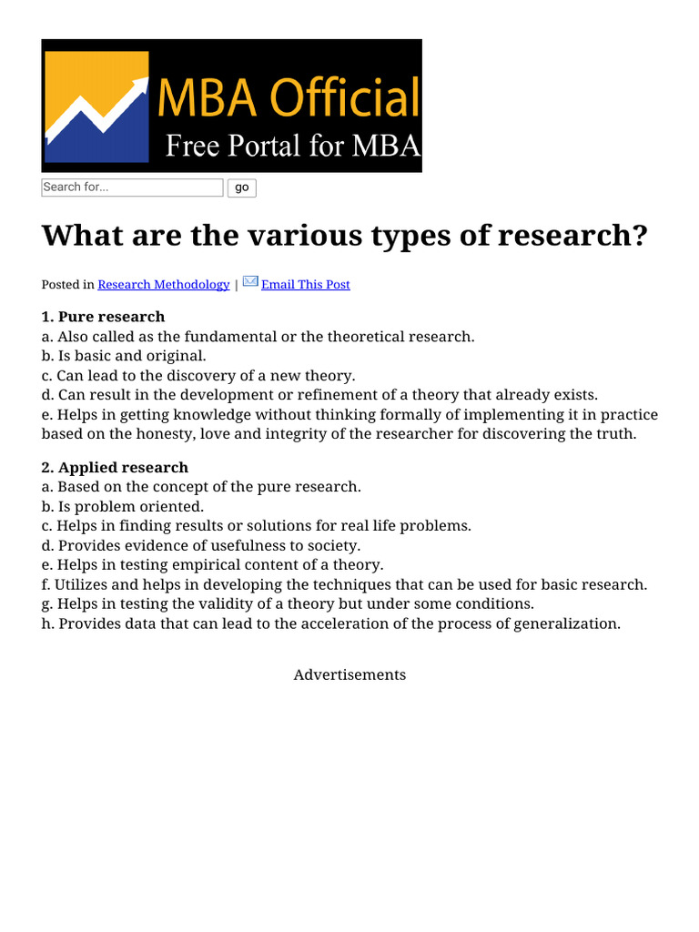 What Are The Various Types of Research Total MBA Guide | PDF | Theory | Basic Research
