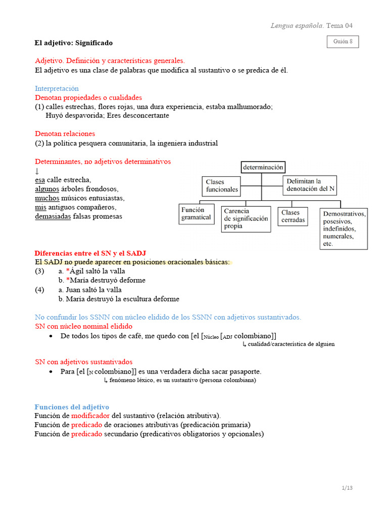 Lengua Tema 4 (guion 8) Adjetivo | PDF | Adjetivo | Predicado (Gramática)