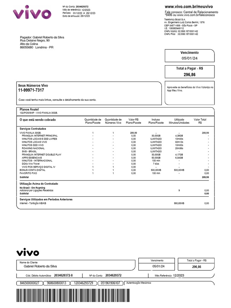COMPROVANTE DE ENDERECO VIVO pdf2 | PDF
