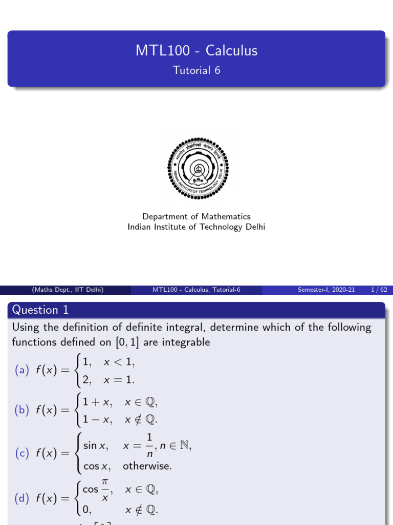 Tut6 Sol | PDF | Integral | Functions And Mappings