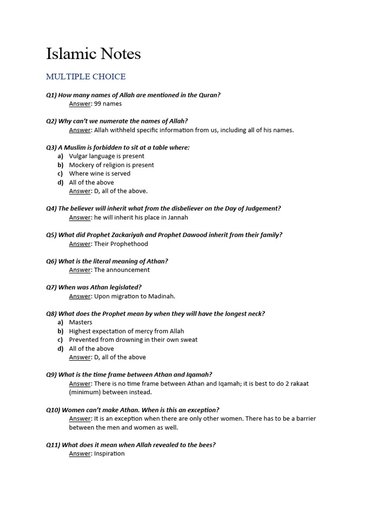 Islamic Notes Term 2 2022 | PDF