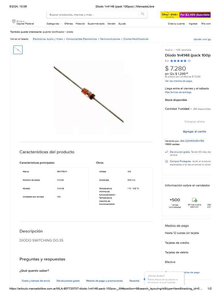 Diodo 1n4148 (Pack 100pcs) | PDF