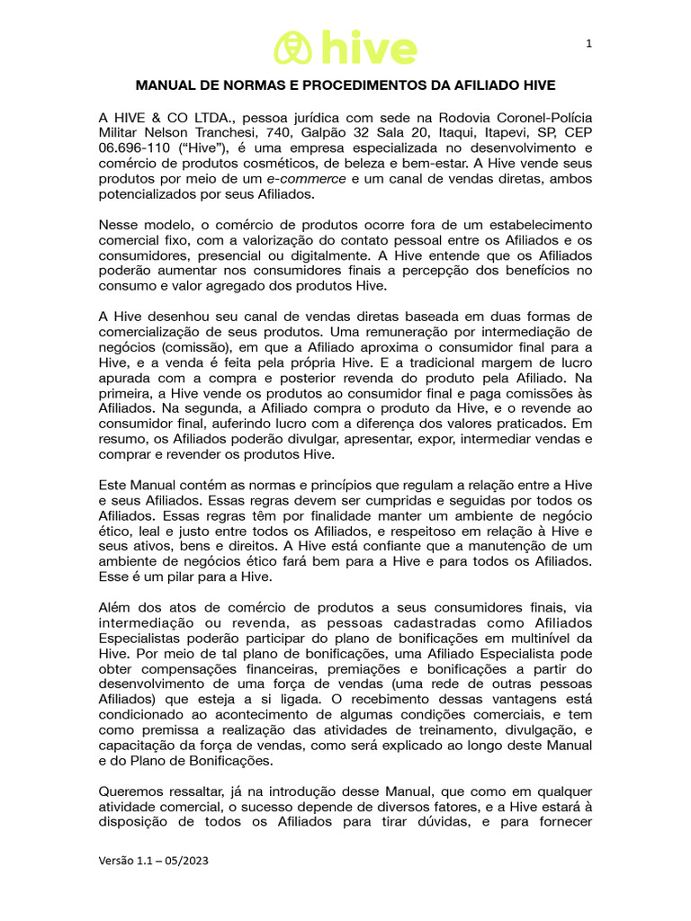 Manual de Normas e Procedimentos Do Afiliado Hive | PDF | Publicidade | Divórcio