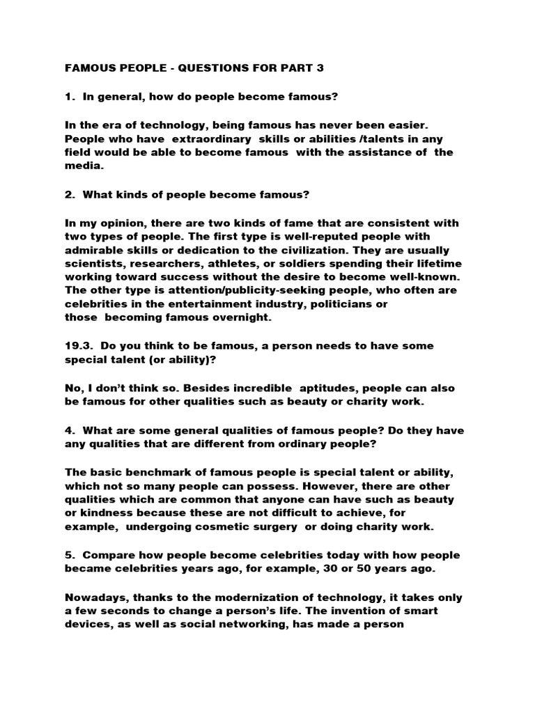 Famous People - Speaking Part 3 | PDF | Celebrity | Adjective