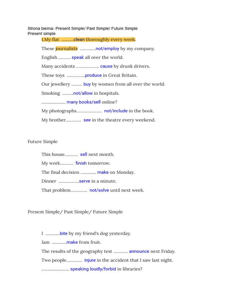 Strona bierna- Present Simple_ Past Simple_ Future Simple (1) (1) | PDF Strona bierna- Present Simple_ Past Simple_ Future Simple (1) (1) | PDF