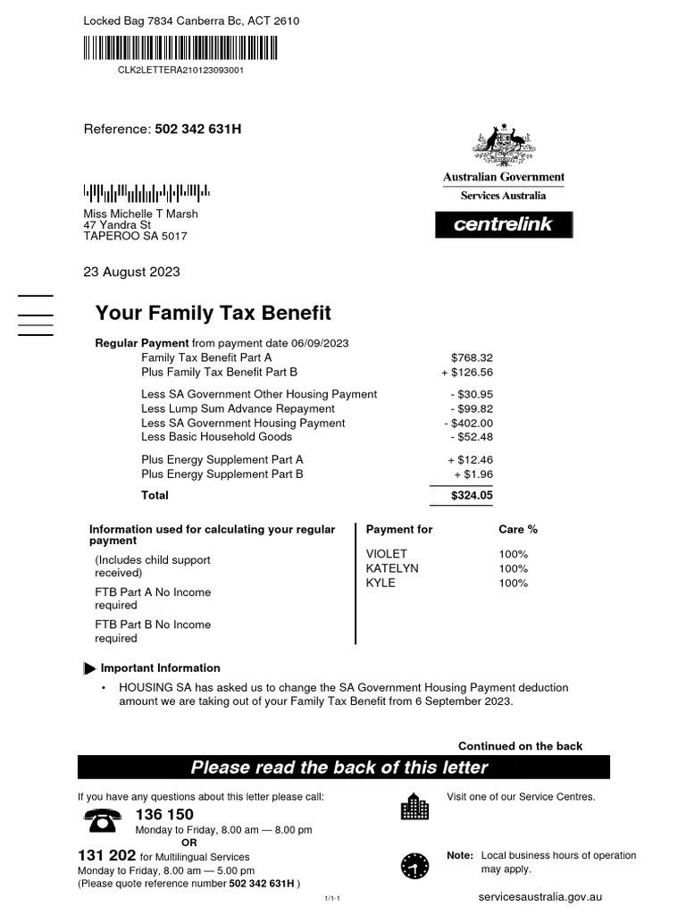 Family Tax Benefit - A210123093 | PDF | Taxes | Government Finances