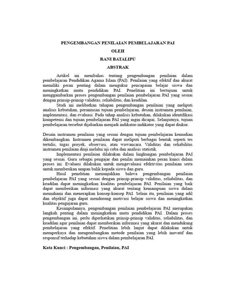 PENGEMBANGAN PENILAIAN PEMBELAJARAN PAI | PDF