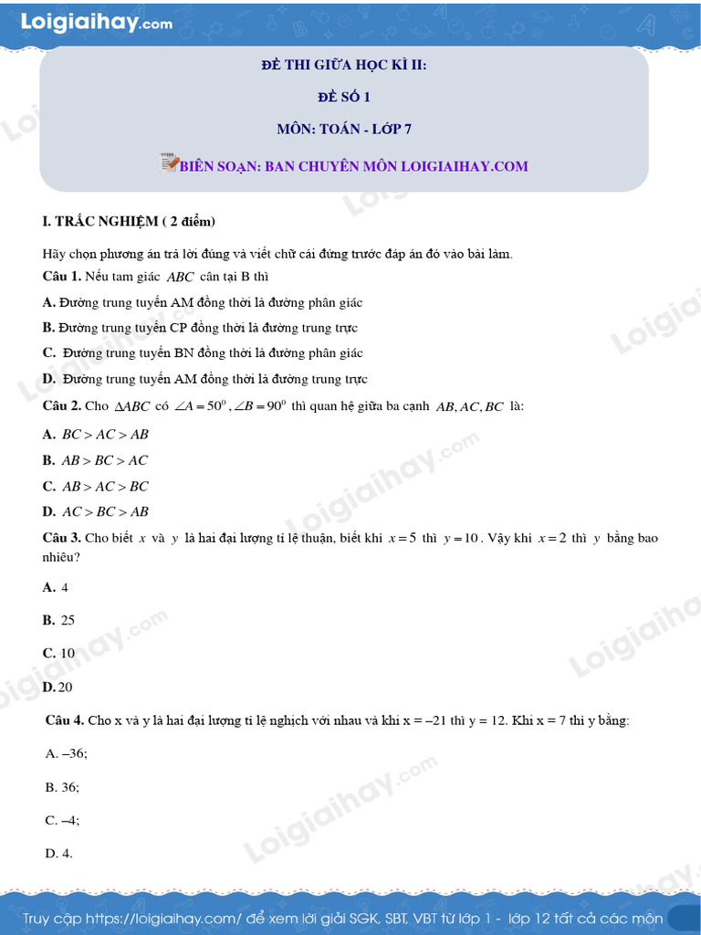 De Kiem Tra Giua Hoc Ki 2 Toan 7 de So 1 Chan Troi Sang Tao 1673579706 ...