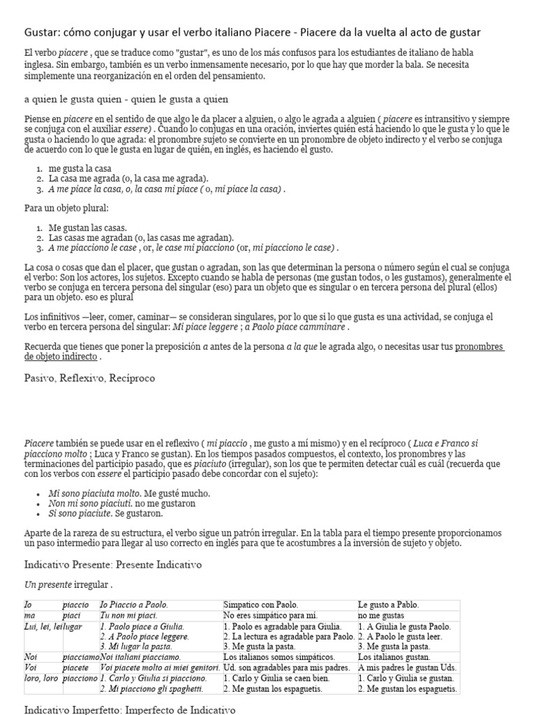 Piacere Spiegato in Spagnolo | PDF Piacere Spiegato in Spagnolo | PDF