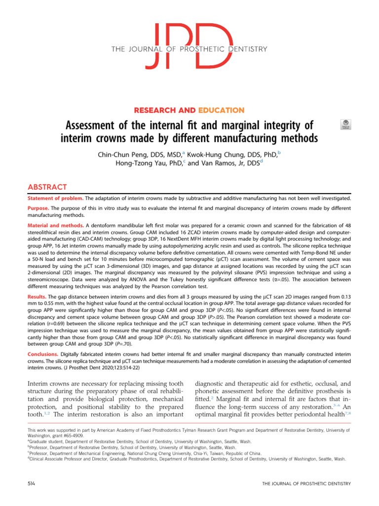 Assessment of The Internal Fit and Marginal Integrity of Interim Crowns ...