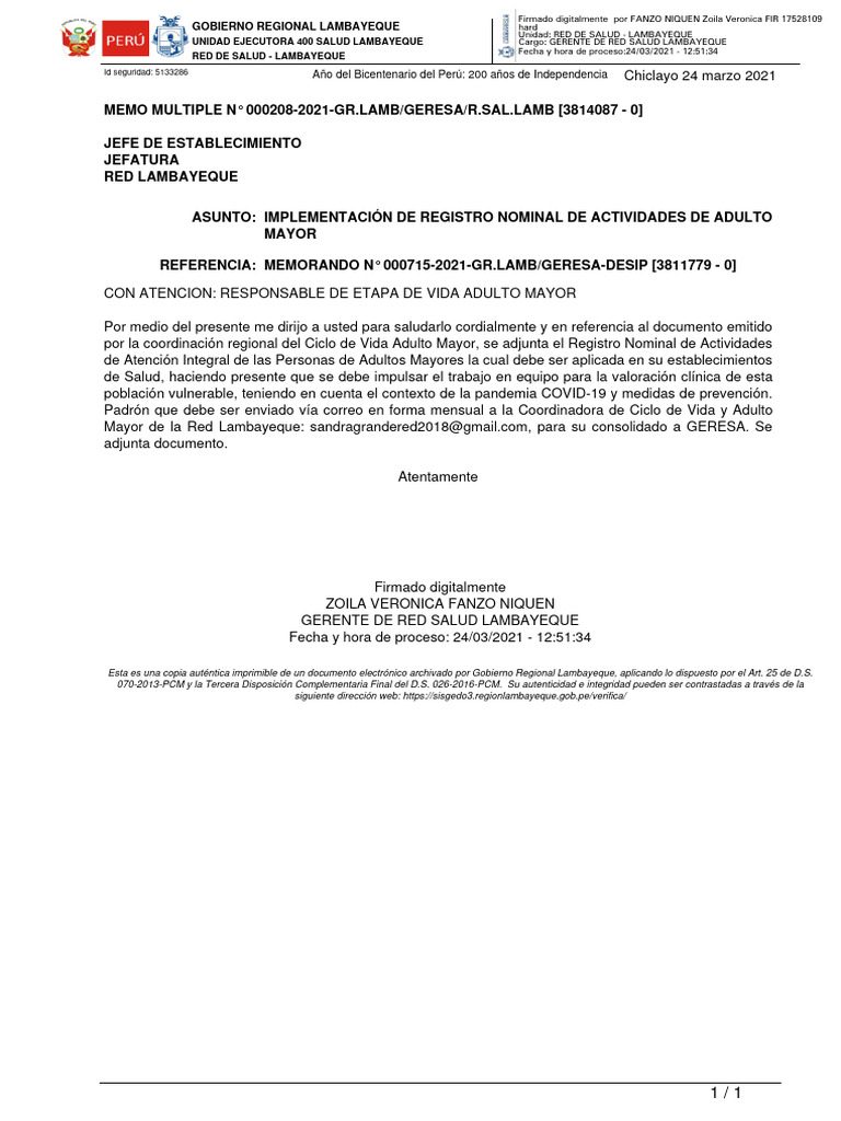 Memo Red Adulto Mayor | PDF