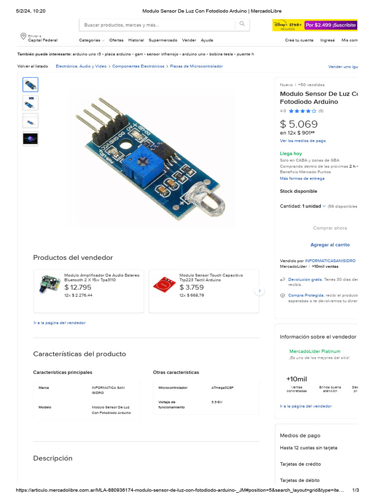Modulo Sensor de Luz Con Fotodiodo Arduino | PDF
