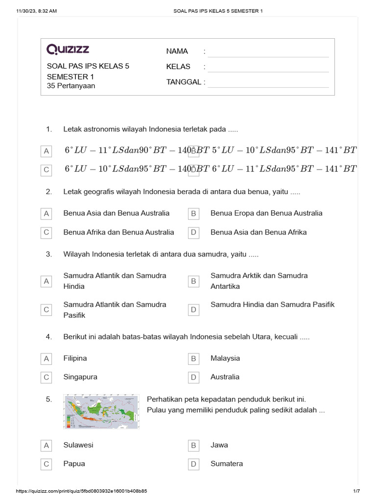 Soal Pas Ips Kelas 5 Semester 1 | PDF