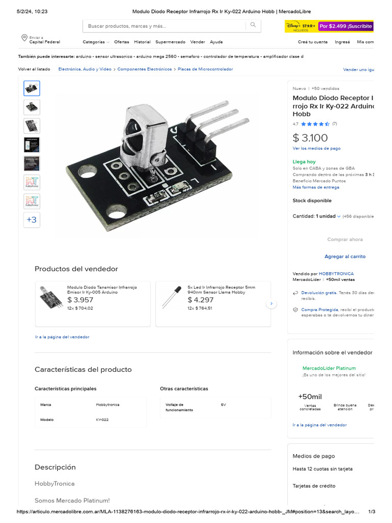 Modulo Diodo Receptor Infrarrojo RX Ir Ky-022 Arduino Hobb | PDF ...