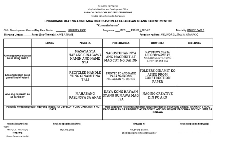 Parent Mentor Form 1 | PDF