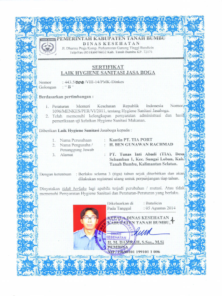 Contoh Sertifikat Laik Higiene PDF | PDF Contoh Sertifikat Laik Higiene PDF | PDF