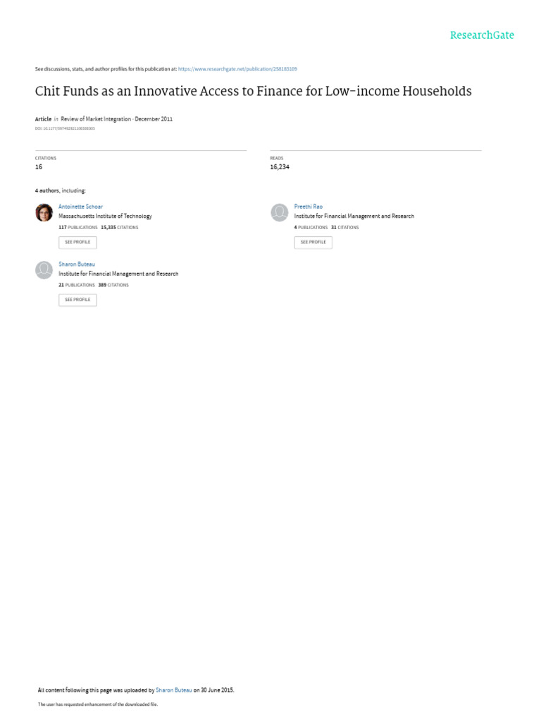 Chit Funds As An Innovative Access To Finance For | PDF | Poverty ...