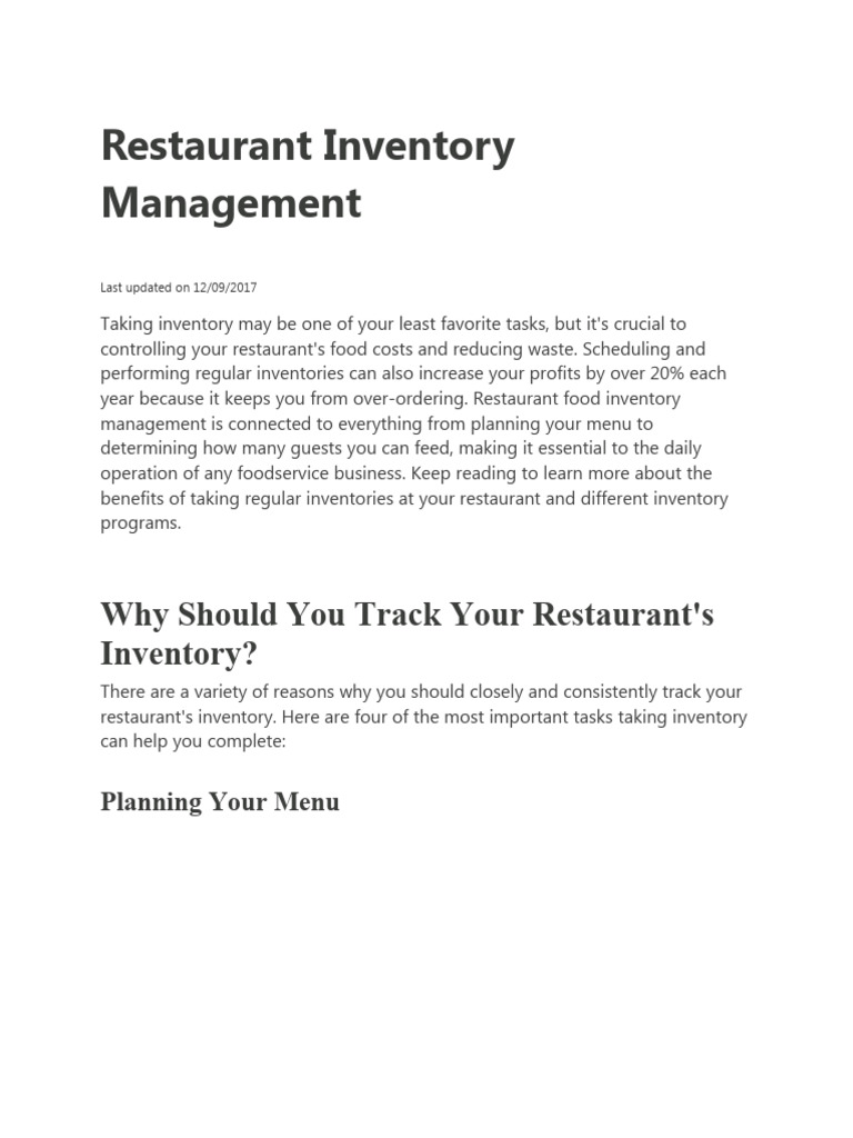 Restaurant Inventory Management Guide | PDF | Inventory | Cost Of Goods ...