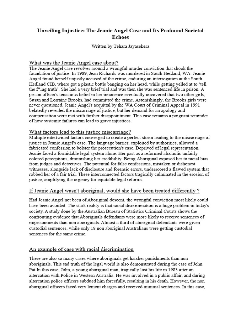 Jeanie Angel: A Case of Miscarried Justice | PDF | Miscarriage Of ...