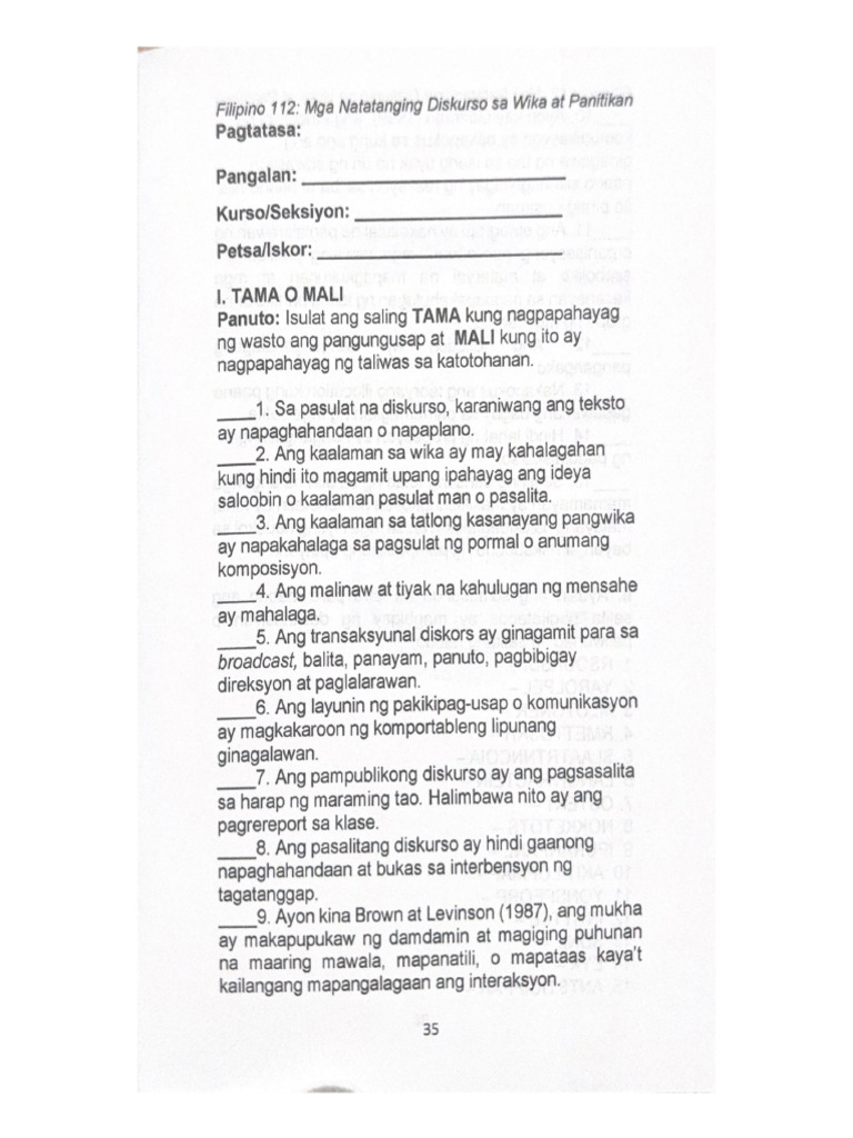 Aralin 2 Pagtataya 2 Diskurso | PDF Aralin 2 Pagtataya 2 Diskurso | PDF