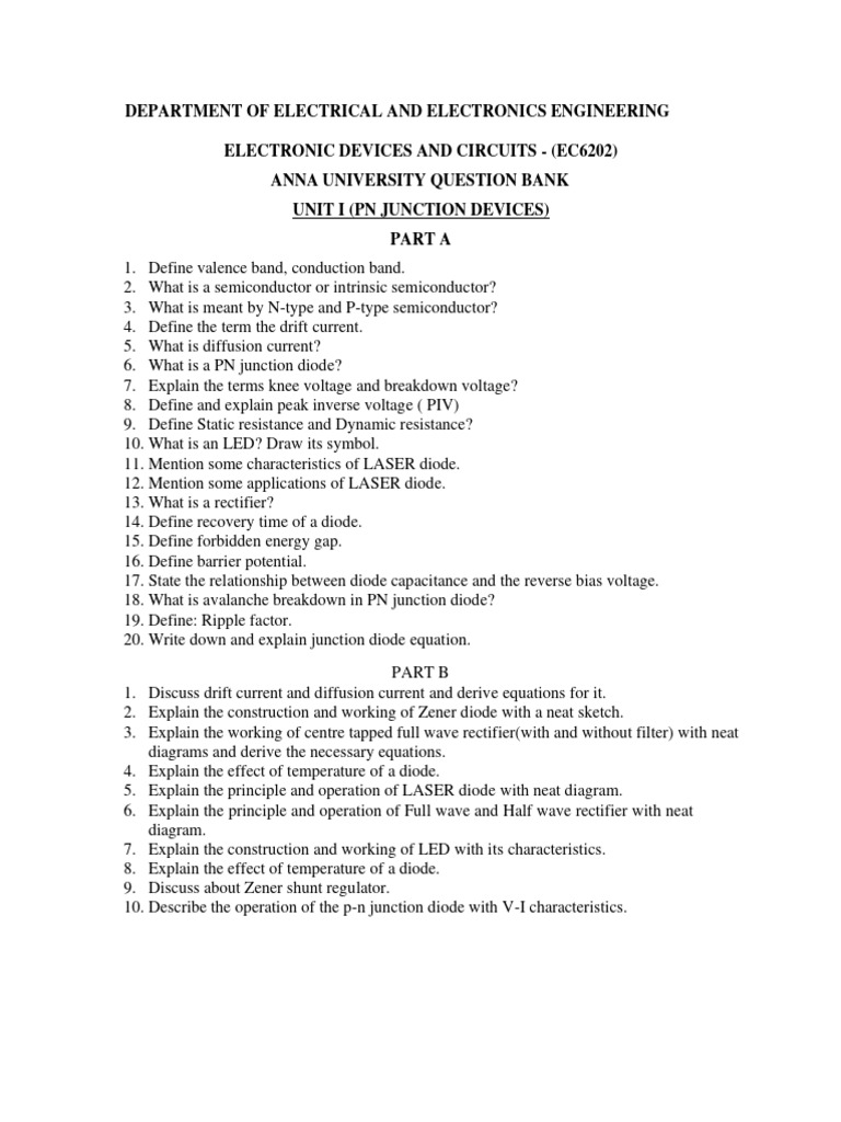 EC6202-Electronics Devices and Circuits | PDF | Amplifier | P–N Junction