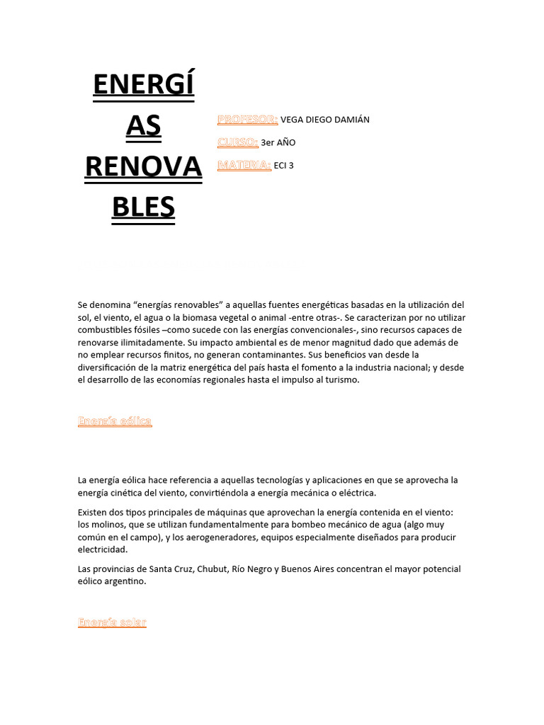 Importancia de las Energías Renovables | PDF | Biomasa | Energía renovable