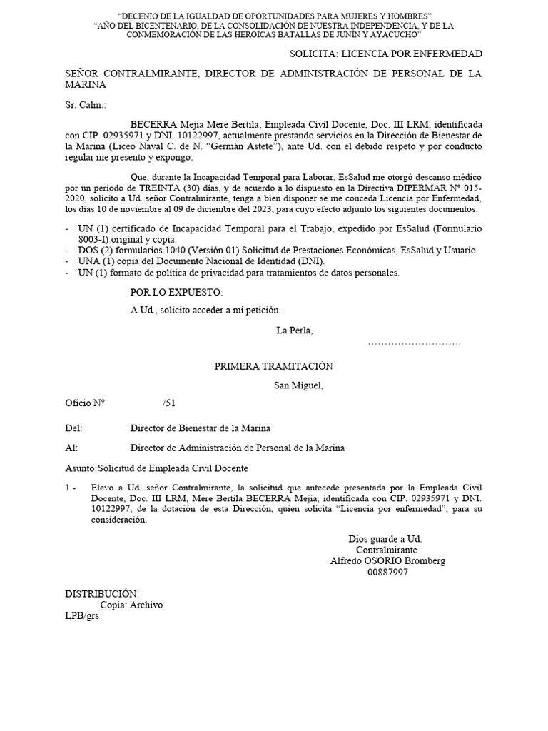 Solicitud Licencia Becerra Mejia (Corregida) | PDF