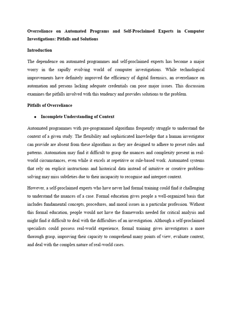 Overreliance on Automated Programs and Self | PDF