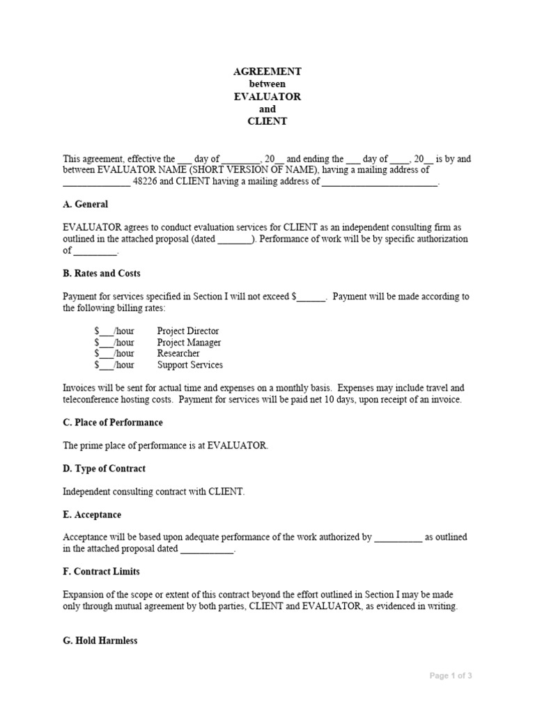 Evaluation Contract Template 01-31-10 | PDF | Indemnity | Common Law