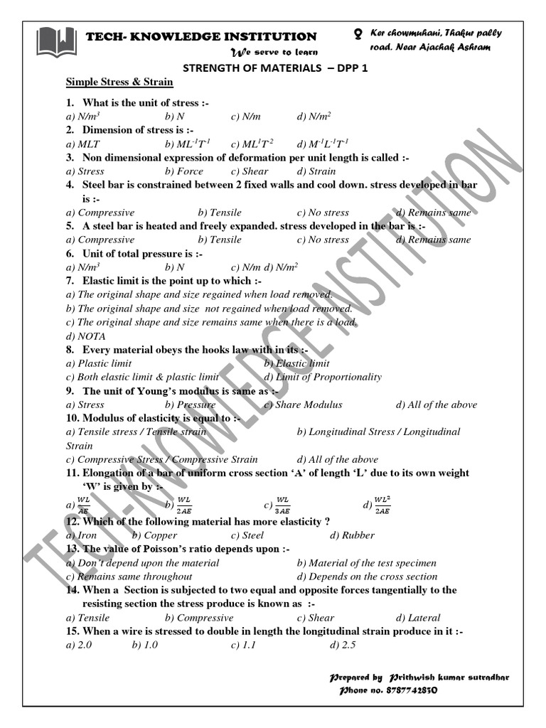 Simple Stress and Strain Q&A Guide | PDF | Young's Modulus | Stress ...
