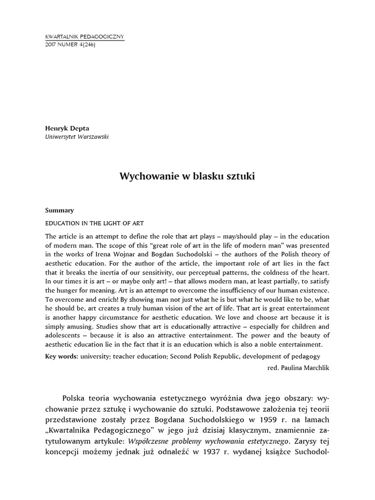 Henryk Depta - Wychowanie W Blasku Sztuki | PDF