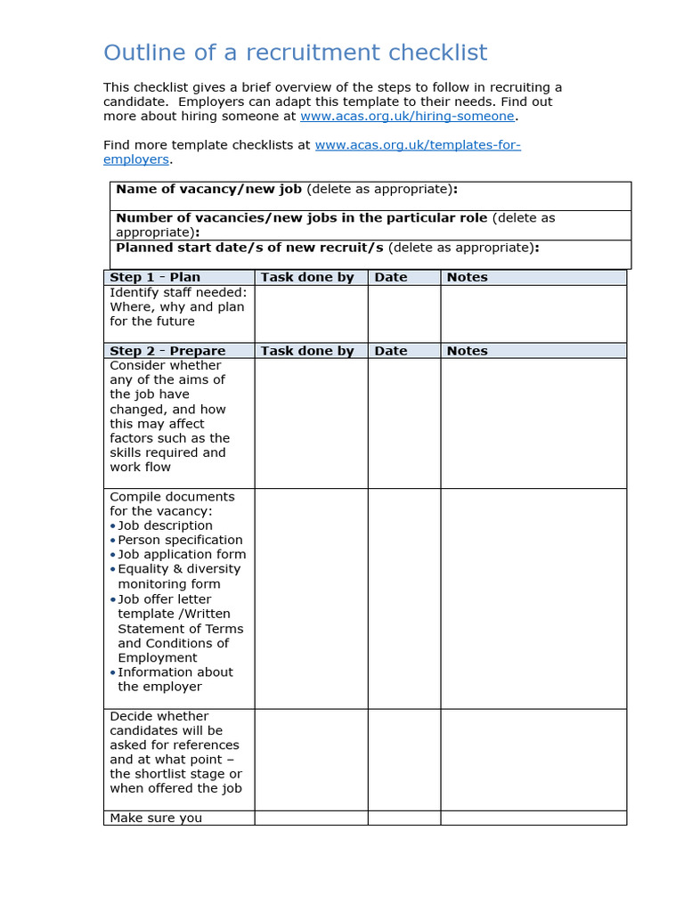 Recruitment Checklist | PDF | Recruitment | Employment