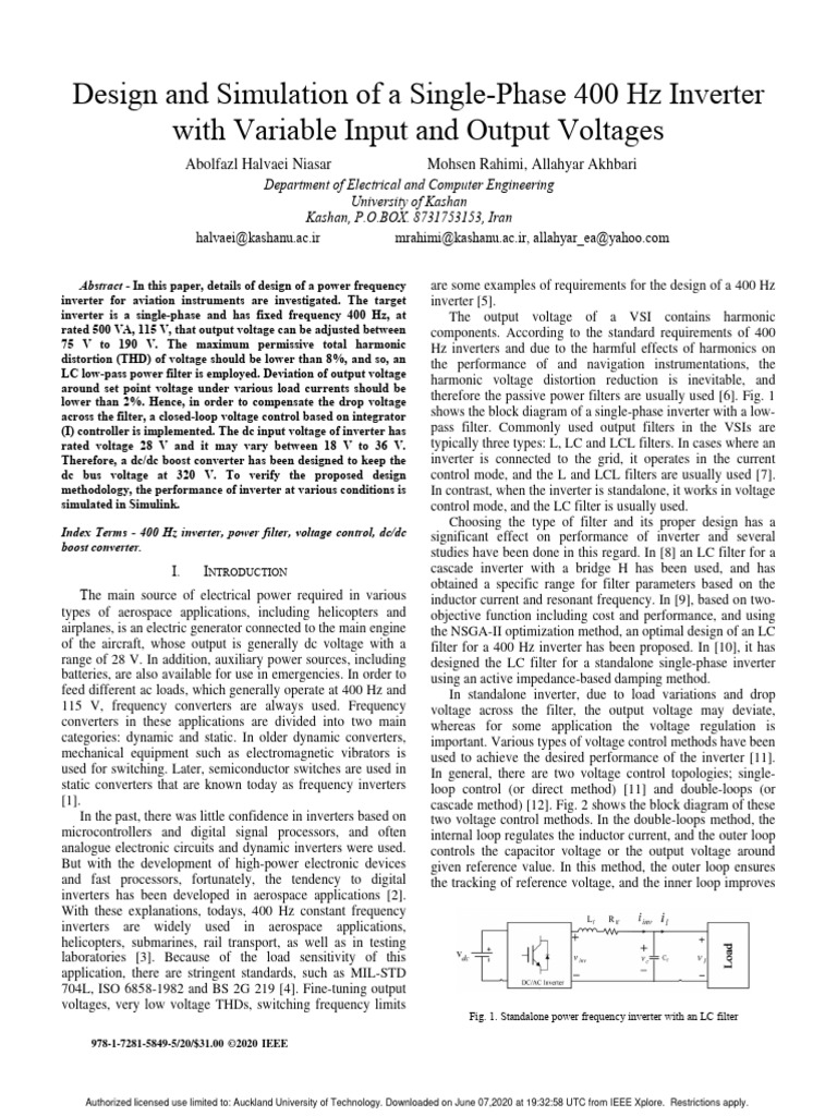 Design and Simulation of A Single-Phase 400 HZ Inverter With Variable Input and Output Voltages ...