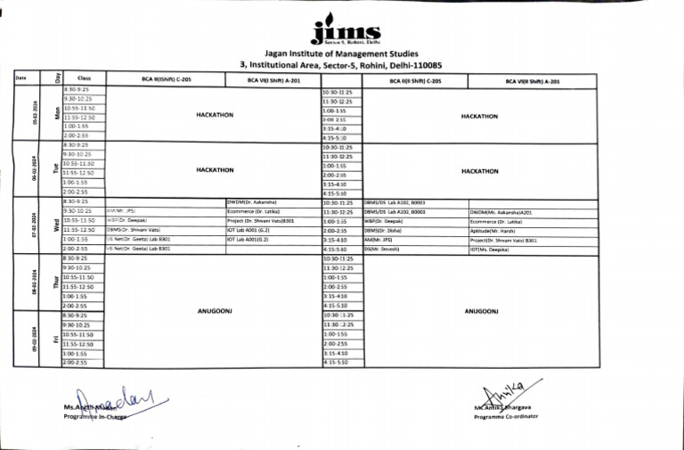 BCA Class Schedule: Feb 2024 | PDF