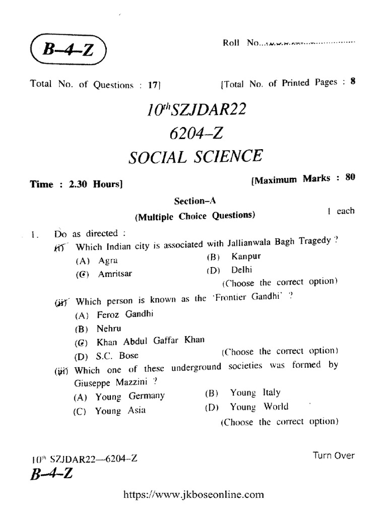 JK Bose Class 10 Social Science 6204 Z 2022 | PDF