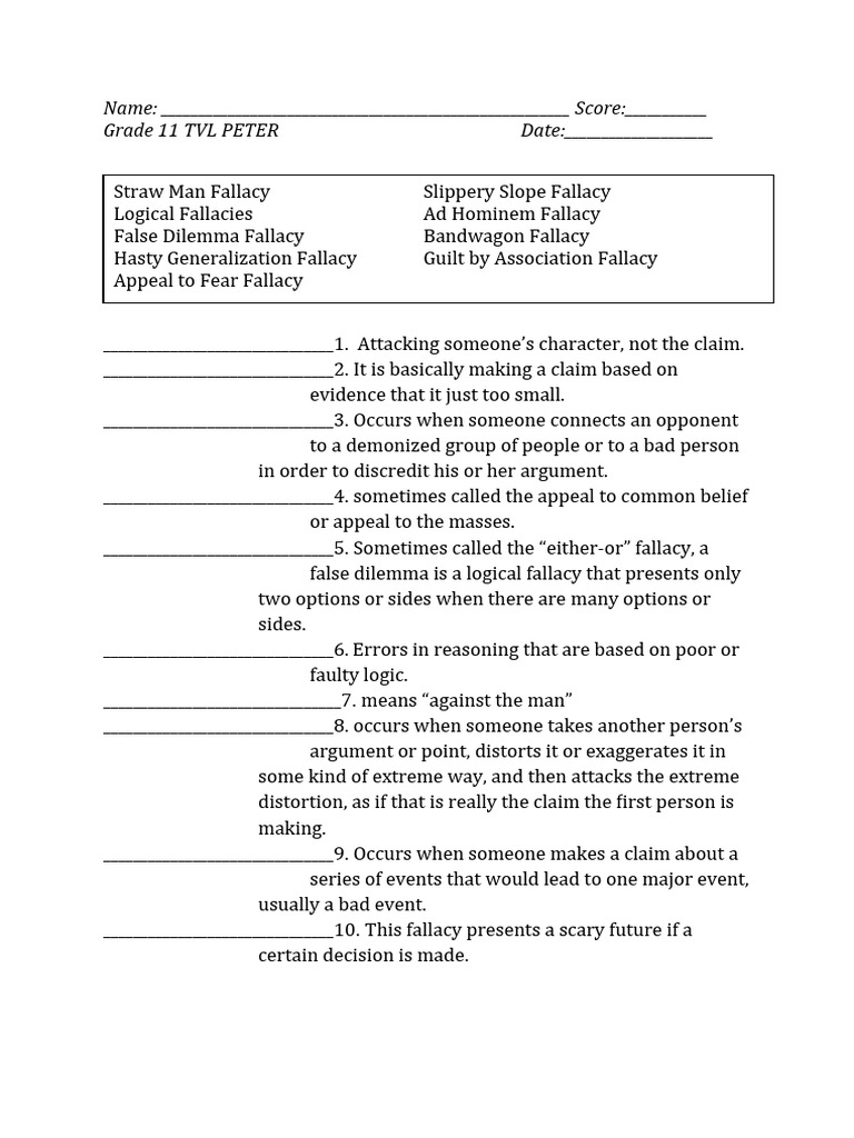 Fallacy Quiz | PDF