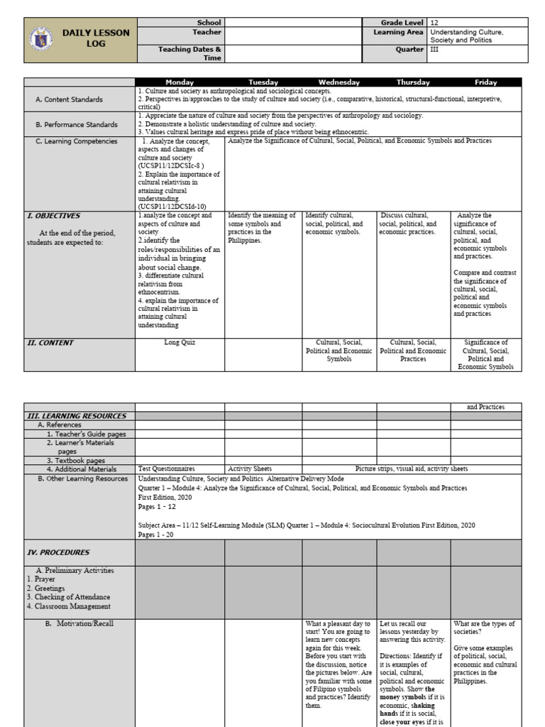 DLL UCSP Week5 | PDF | Learning | Teachers