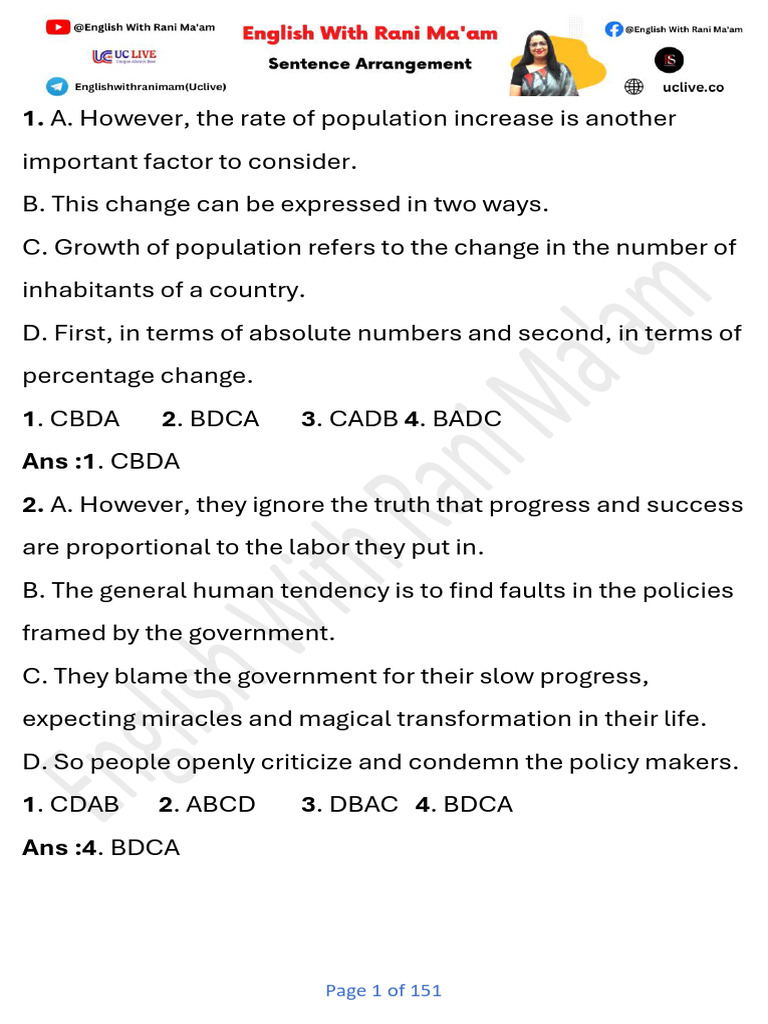English Sentence Arrangement Exercises | PDF | Ivory