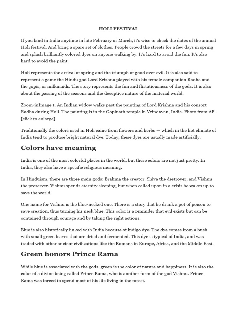 Holi Festival Activities | PDF