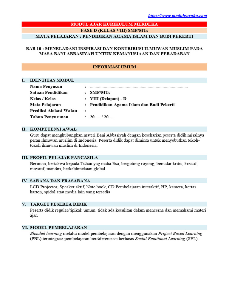 Modul Ajar PAI BP Fase D Kelas 8 Bab 10 | PDF