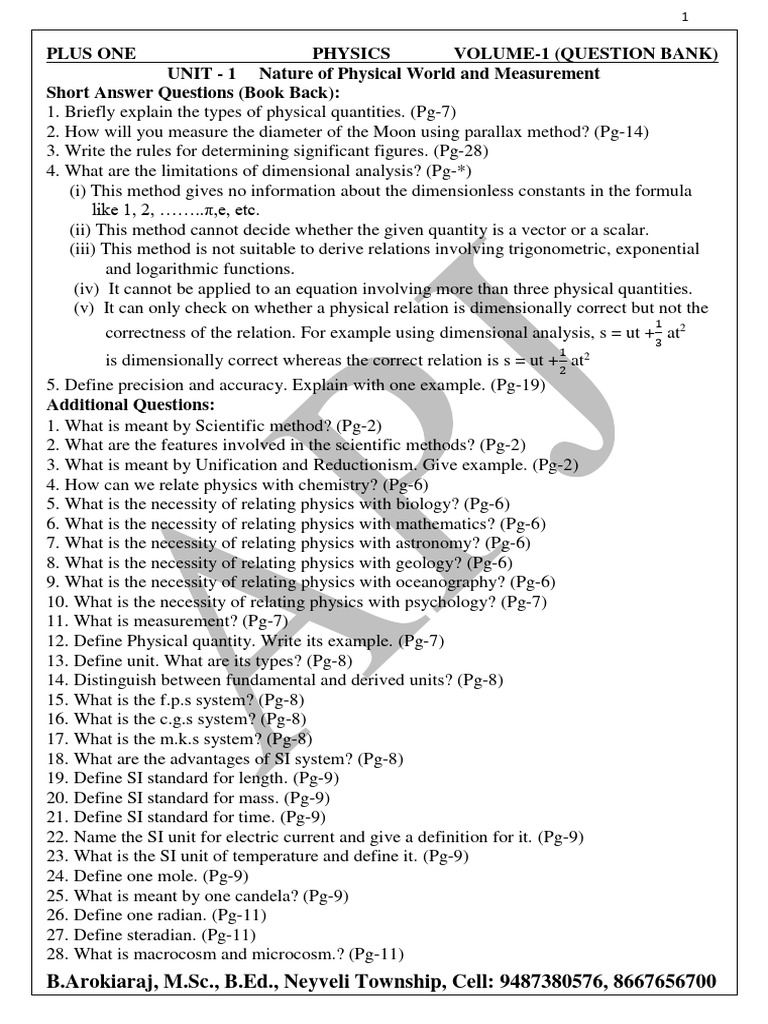 Namma Kalvi 11th Physics Question Bank English Medium 216388 | PDF ...