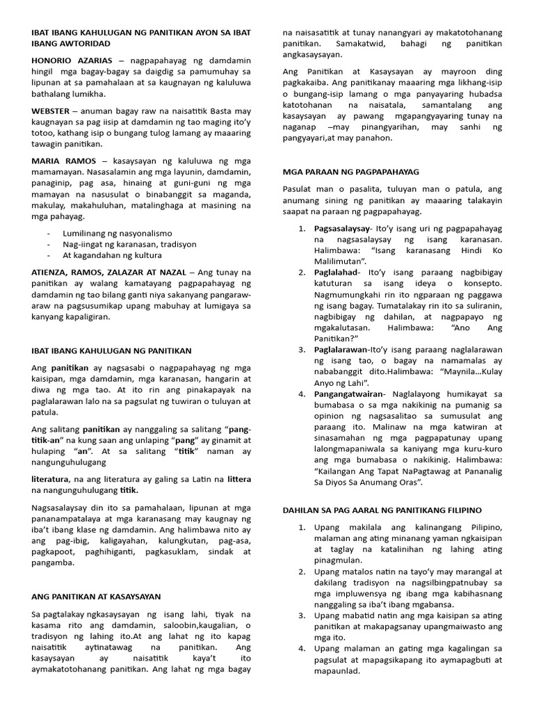 Ibat Ibang Kahulugan NG Panitikan Ayon Sa Ibat Ibang Awtoridad | PDF