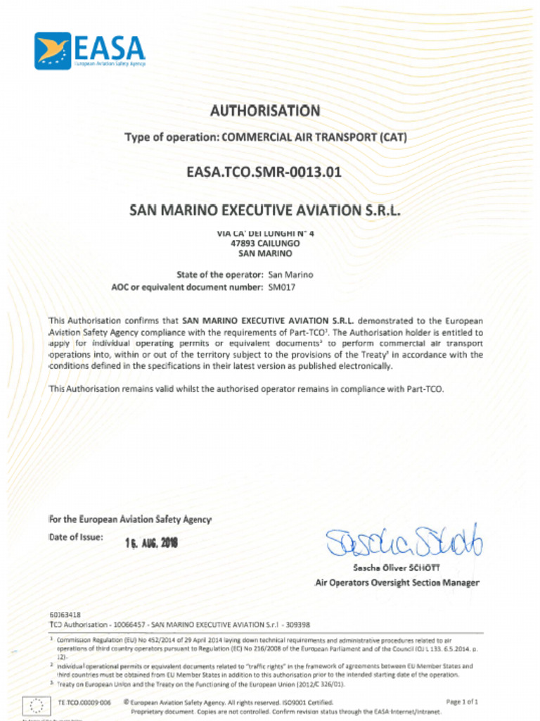 EASA - TCO.SMR-0013.01 Authorisation | PDF