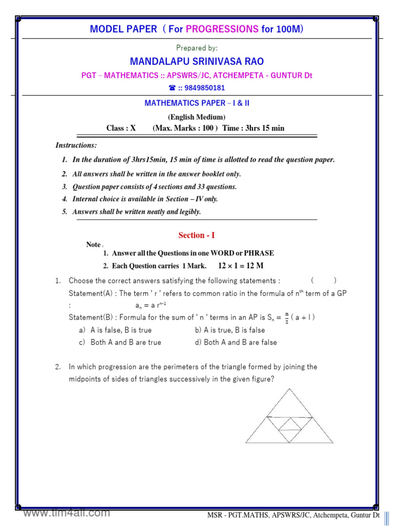 Progressions 2022-Question Paper | PDF | Mathematics | Elementary ...